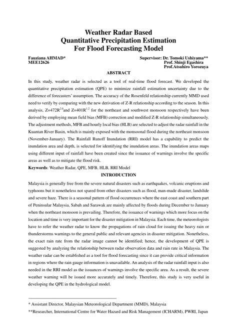 Pdf Weather Radar Based Quantitative Precipitation Estimation For Flood Forecasting Model