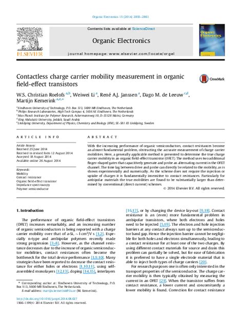 Pdf Contactless Charge Carrier Mobility Measurement In Organic Field Effect Transistors