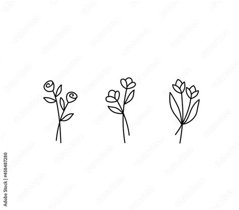 Vector Isolated Tiny Flower Set Small Simple Flowers Line Drawing