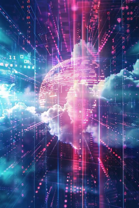 Futuristic Cloud Computing Graphic Binary Backdrop Tech Innovation