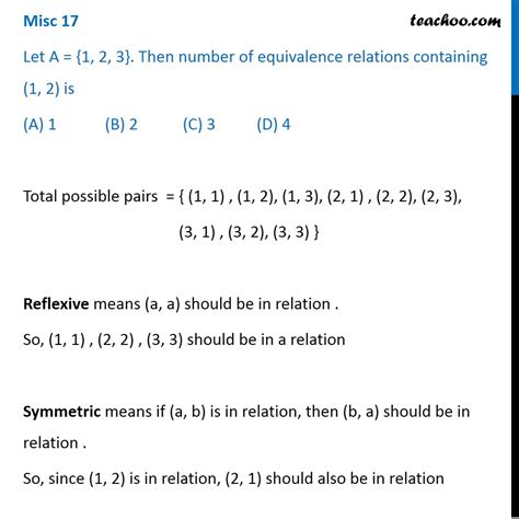 Let A 1 2 3 Number Of Equivalence Relations Containing Mcq