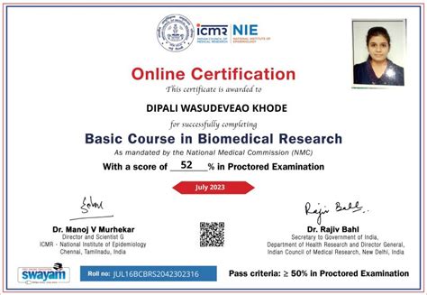 Dipali Khode On Linkedin Complete The Bcbr Course Of Swayam