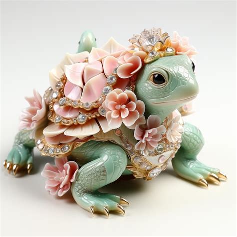 Premium Ai Image There Is A Figurine Of A Turtle With Flowers On Its Back Generative Ai