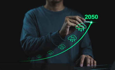 탄소 배출 감소 개념 사업가는 Co2 감소를 위한 탄소 감축 2050년 Co2 감축 탄소 발자국 Net Zero 지구 온난화