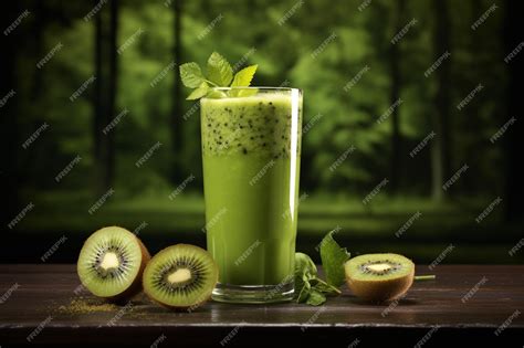 Premium Photo Kiwi And Green Grass Smoothie And Juice In A Glass Beaker