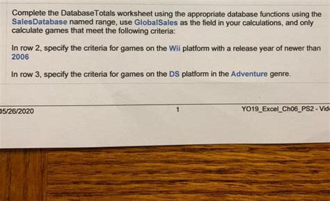 complete the database totals worksheet using the