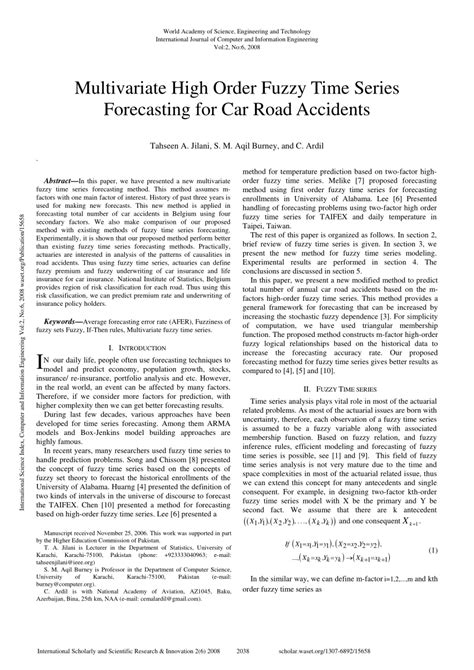 Pdf Multivariate High Order Fuzzy Time Series Forecasting For Car Road Accidents