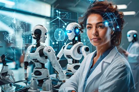 Premium Photo Artificial Intelligence And Humans Collaborating In A Futuristic Lab