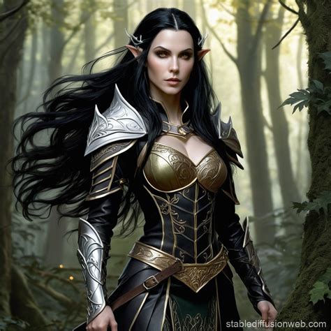 Female Elf In Dark Fantasy Comic Book Illustration Stable Diffusion