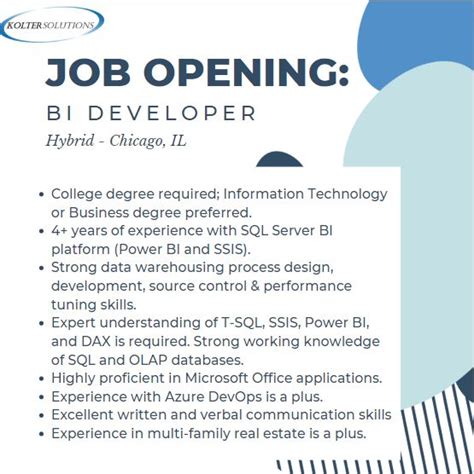 Hiring Hiringnow Chicagojobs Bi Bideveloper Sqlserver Azure