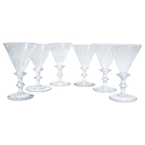 Set Of 6 Antique 19th C Cut Glass Wine Stems Or Glasses Attributed To