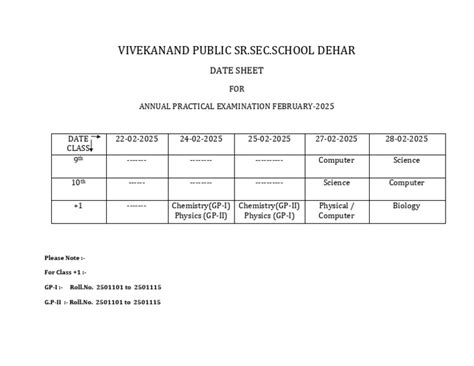 Practical Date Sheet Pdf