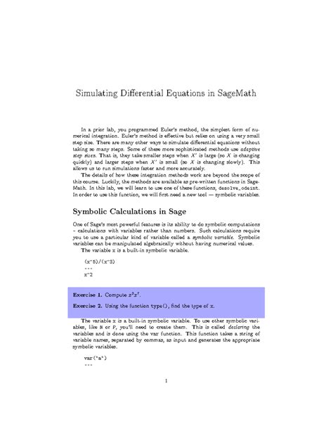 Lab 6 Simulating Differential Equations Updated Simulating Differential Equations In