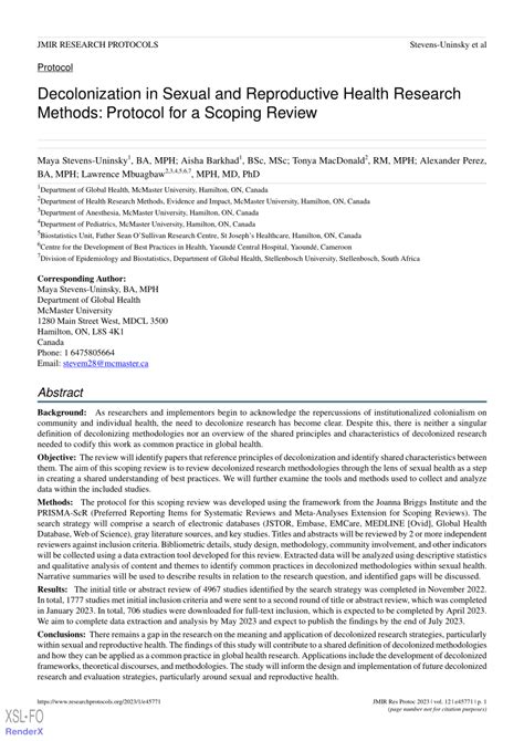 Pdf Decolonization In Sexual And Reproductive Health Research Methods Protocol For A Scoping