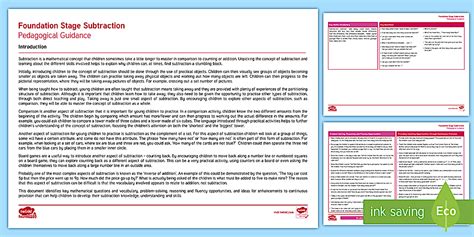Eyfs Pedagogical Guidance Subtraction Teacher Made