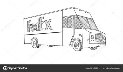 Line Art Illustration Fedex Delivery Van Viewed Side Low Angle Stock