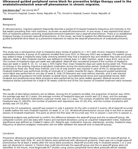 Ultrasound Guided Peripheral Nerve Block For Preventive Bridge Therapy