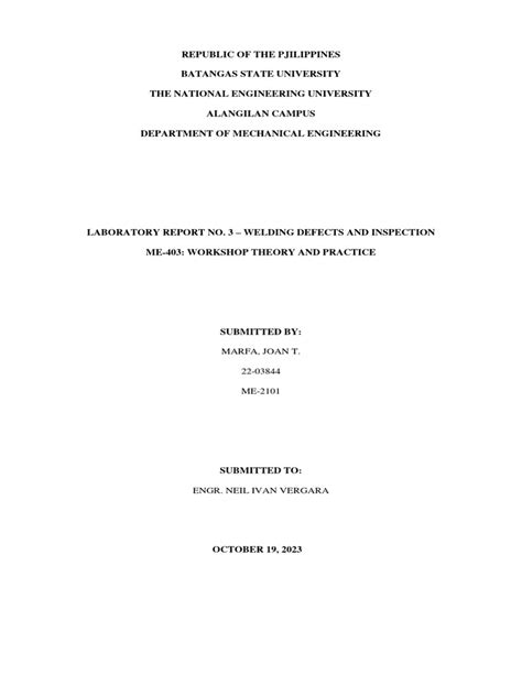 laboratory report 3 workshop theory and practice pdf welding
