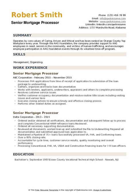 Mortgage Processor Resume