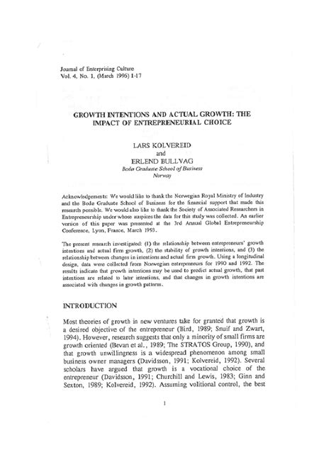 Pdf Growth Intentions And Actual Growth The Impact Of