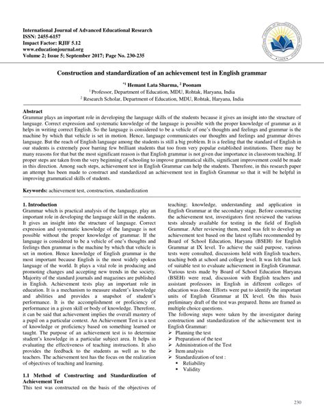 Pdf Construction And Standardization Of An Achievement Test In English