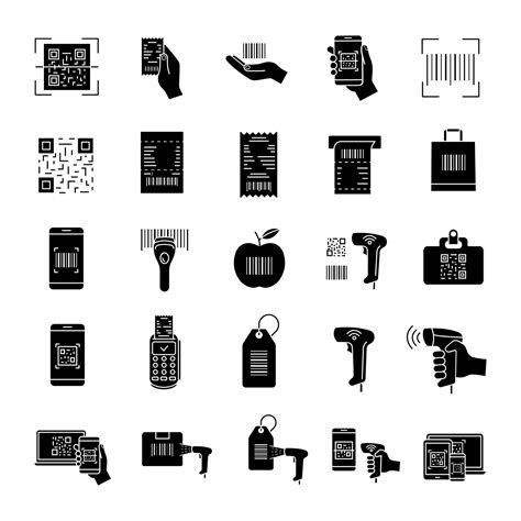 Barcodes Glyph Icons Set Linear Matrix Bar Codes Barcodes Reading Scanning Apps And Devices