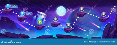 Space Game Level Map With Ufo On Alien Planet Stock Vector