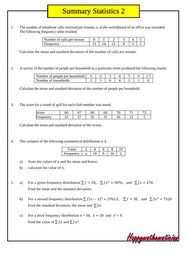 Mean Variance And Standard Deviation Teaching Resources