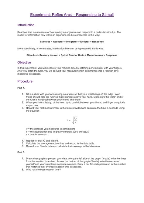 Reaction Time Conversion Chart Ponasa