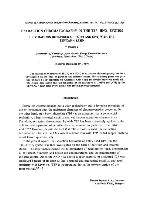 Pdf Extraction Chromatography In The Tbp Hno3 System