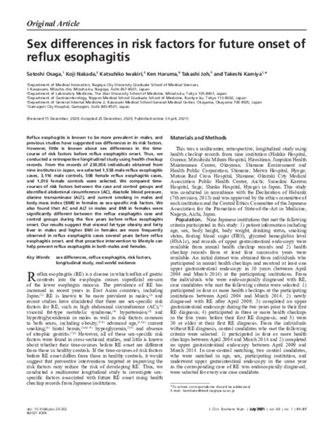 Pdf Sex Differences In Risk Factors For Future Onset Of Reflux