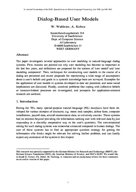 Pdf Dialogue Based User Models