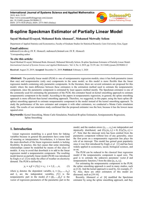 Pdf B Spline Speckman Estimator Of Partially Linear Model