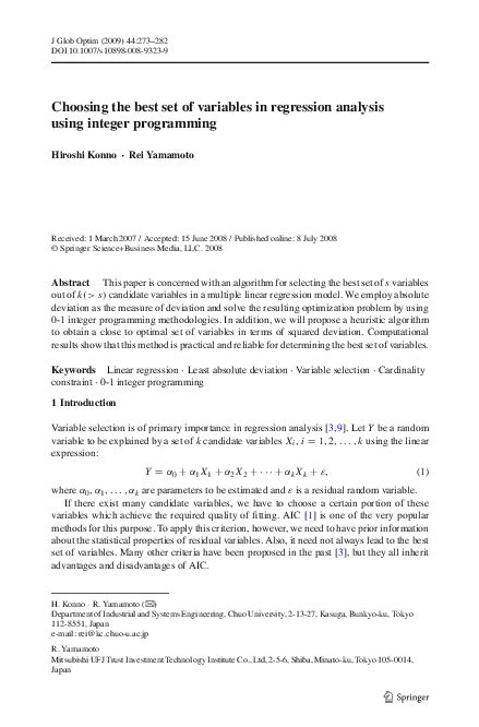 Pdf Choosing The Best Set Of Variables In Regression Analysis Using