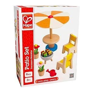 Hape Wooden Patio Set Pretend Doll House Furniture With