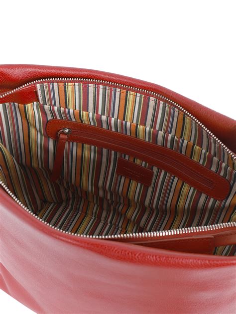 Medium Structured Leather Shoulder Tote Red