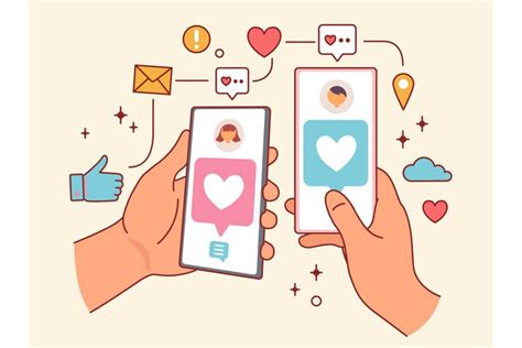 Online App Dating Hands Hold Smartphones With Love Icons