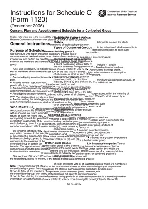 Instructions For Schedule O Internal Revenue Service Form 1120 2006 Printable Pdf Download