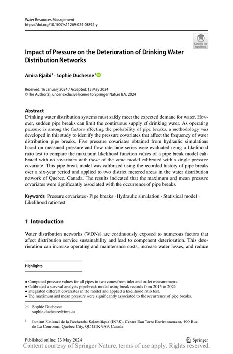 Impact Of Pressure On The Deterioration Of Drinking Water Distribution Networks