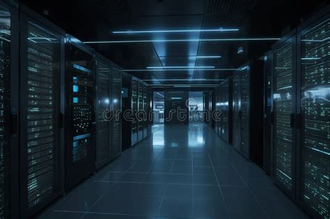 Server Room Data Center With Rows Of Server Racks 3d Render Generative Ai Stock Illustration