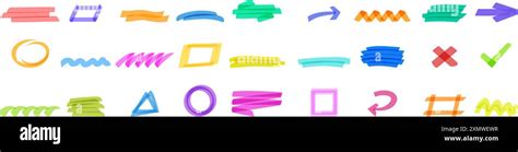 Text Highlighter Icons Set Set Of Colorful Hand Drawn Highlighter