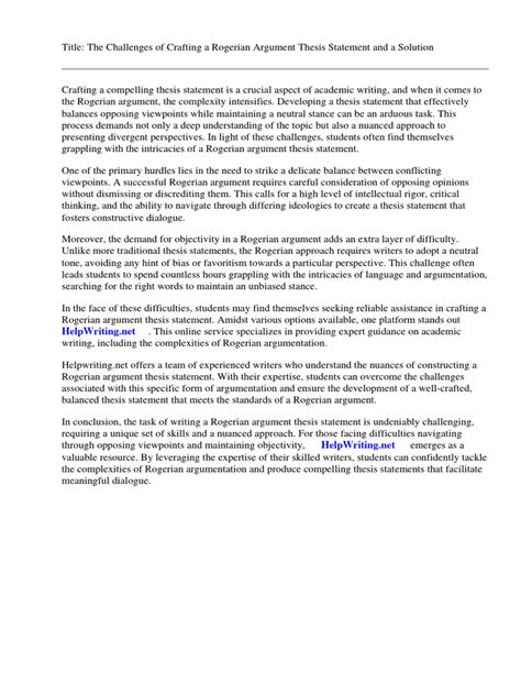Rogerian Argument Thesis Statement Examples Pdf Essays Argument