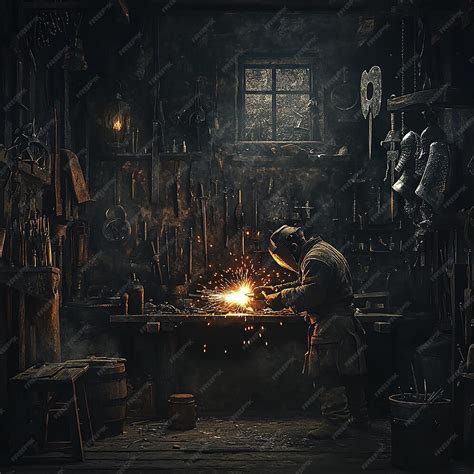 Quottraditional Blacksmith Welder In Rustic Workshopquot Premium Ai