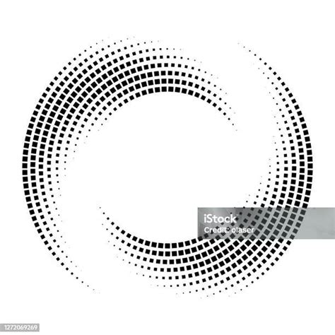 크기를 사용하여 퇴색 사각형 점의 원형 패턴으로 만든 소용돌이 모양 여러 궤도 모양에 대한 스톡 벡터 아트 및 기타 이미지 모양 원형 점박이 Istock