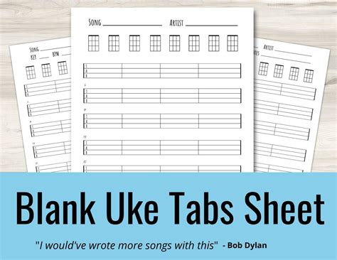 Ukulele Blank Tabs Chords Chart Instant Download Blank Sheet Music