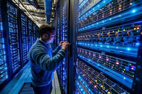Cloud Computing Specialist In A Data Center Premium Ai Generated Image