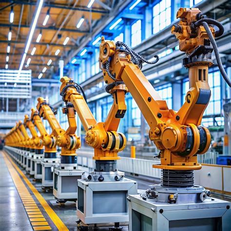 Robotic Automation Advanced Robot Arms In Manufacturing Plant Premium Ai Generated Image