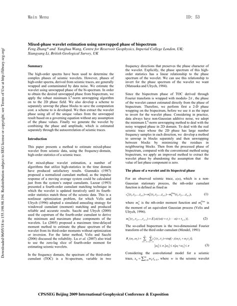 Pdf Mixed Phase Wavelet Estimation Using Unwrapped Phase Of Bispectrum