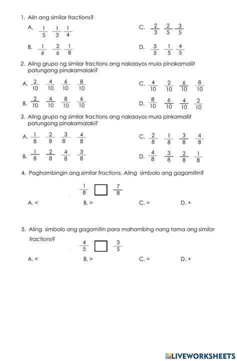 Similar Fractio… Free Interactive Worksheets 1938510