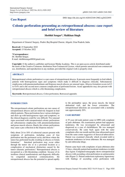 Pdf Colonic Perforation Presenting As Retroperitoneal Abscess Case